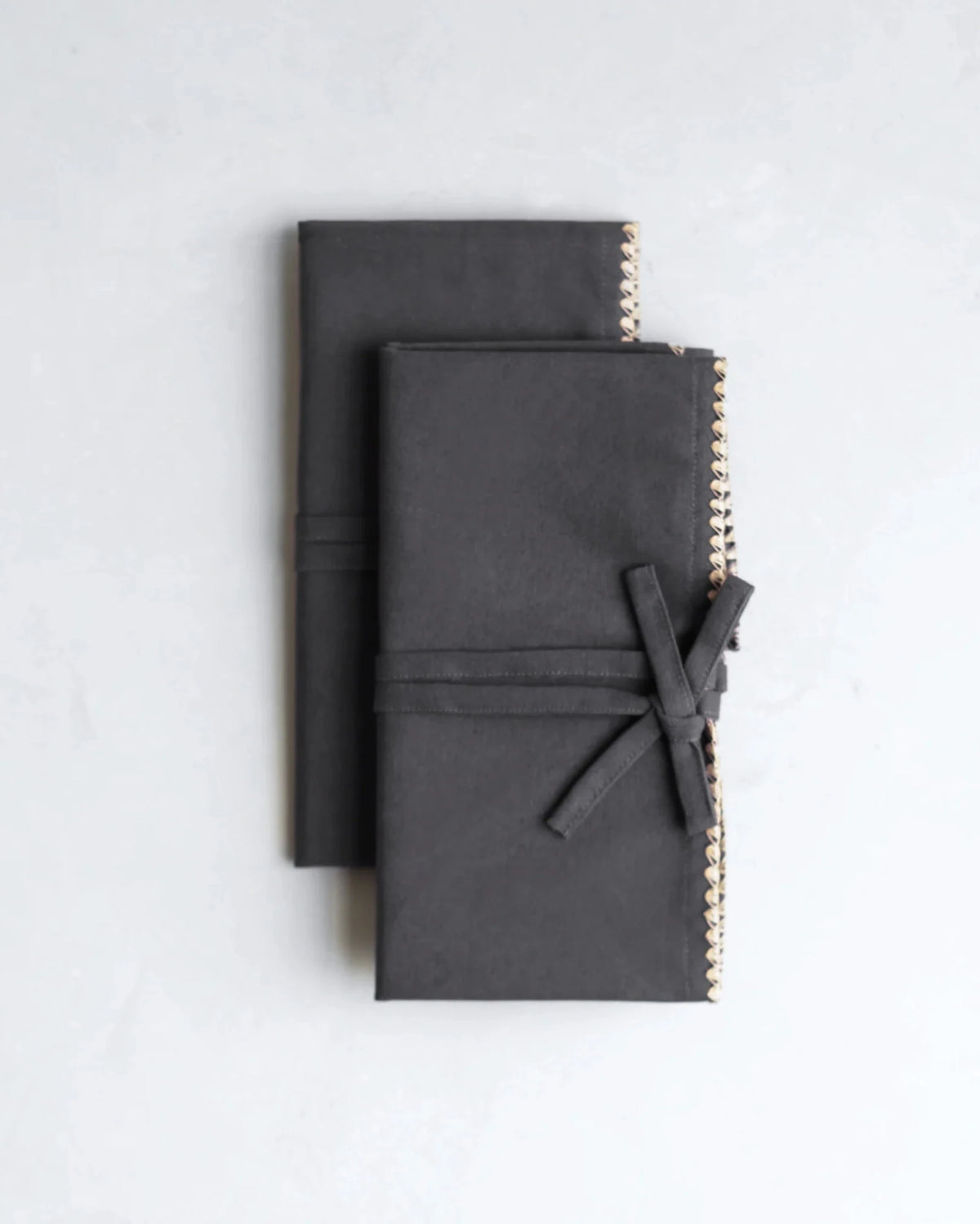 The Floral Society Trellis Cotton Napkins in Smoke with Greige Trim ...