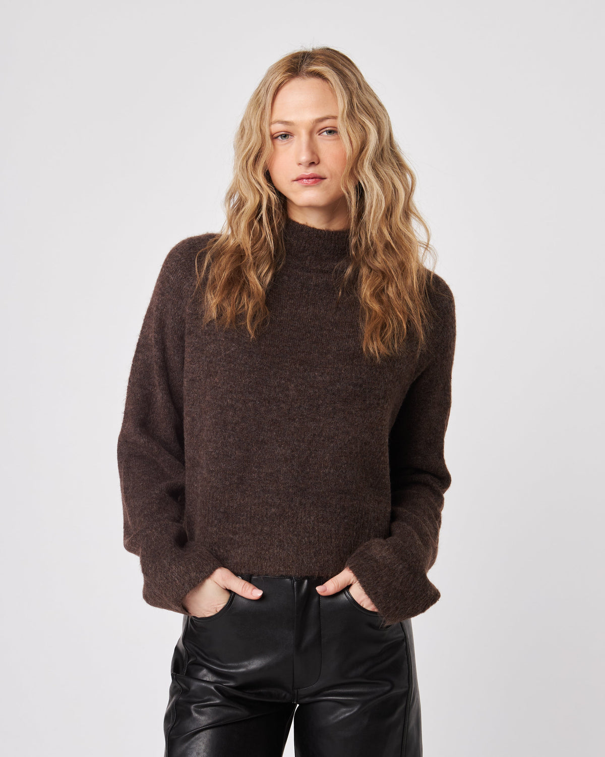 John & Jenn Oliver Mock Neck Sweater In Chocolate | two birds